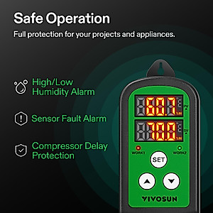 VIVOSUN Humidity Controller, 1500W Dual-Stage Outlet, Pre-Wired Digital Humidistat with Dual LED Displays for Humidifier/Dehumidifier/Fan, Ideal for Greenhouse, Grow Tent, Home-Brewing, Mushroom