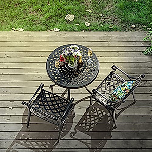 Nuu Garden 31 Inch Patio Dining Table, Cast Aluminum Patio Table with Umbrella Hole, Round Outdoor Bistro Table for Backyard, Garden, Patio, Porch, Black with Antique Bronze Edging