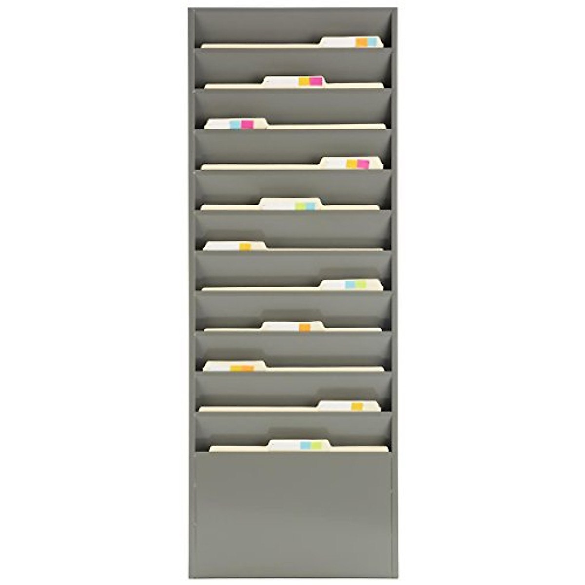 Displays2go Office File Folder Wall Rack, 11 Tiered Pockets, Medical Chart Folders (Gray Powder Coated Steel)