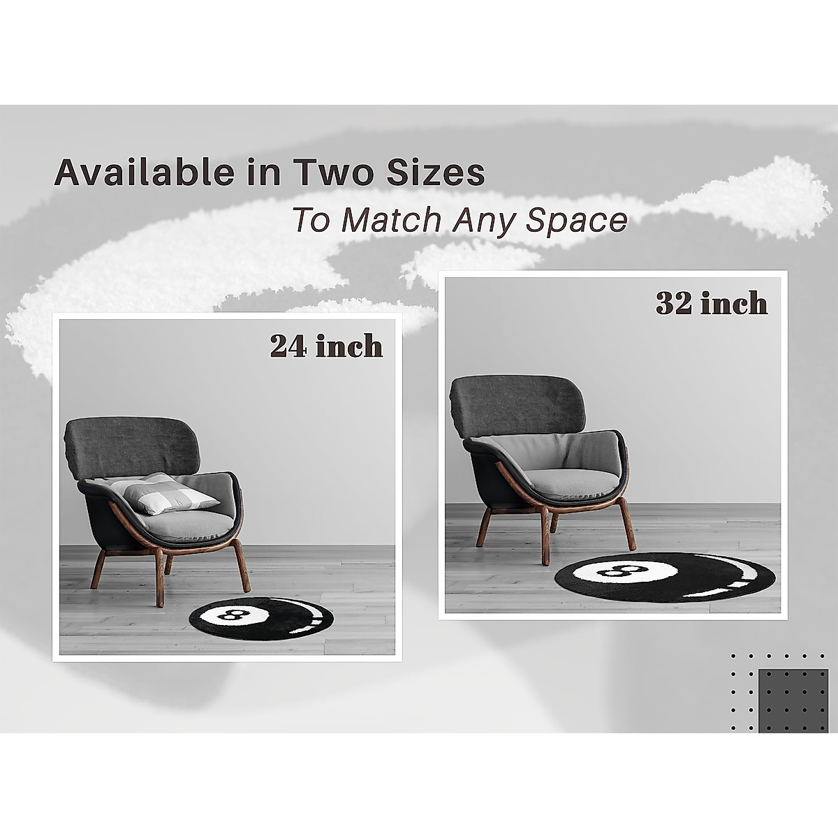 Slothy Fafi 8 Ball Rug - 24 Inch White & Black Hypebeast Rug - Cool Rugs and Aesthetic Rugs for Bedroom & Living Room - Y2K Rug for Y2K Room Decor