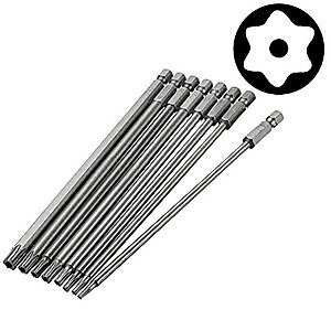 Yakamoz 8pcs 1/4 Inch Hex Shank T8-T40 Magnetic Torx Head Screw Driver Bit Set Security Tamper Proof Star 6 Point Screwdriver Kit Tools | 150mm Length