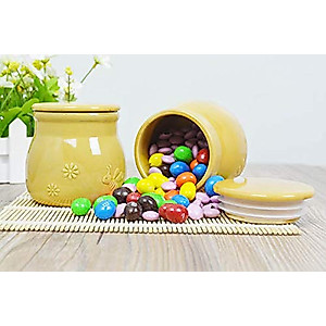 Ceramic Relief Bee Honey Jar Food Storage Jar Candy Dish Snack Can with Seal Lid