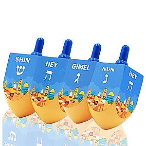 The Dreidel Company Extra Large Jerusalem Wood Dreidels, Let's Play Dreidel The Hanukkah Game, Instructions Included (2-Pack)