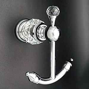 Kabter Crystal Series Brass Bathroom Towel Coat Hook, Polished Chrome