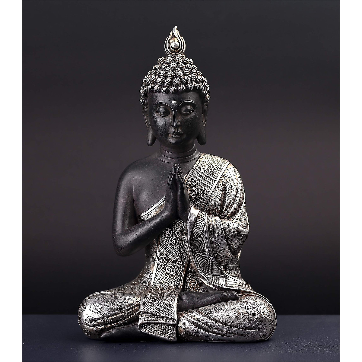 JORAE Seated Buddha Statue Buddhism Thai Meditating Home and Garden Decorative Sculpture Praying Collectibles Figurines, 9.5 Inches, Polyresin