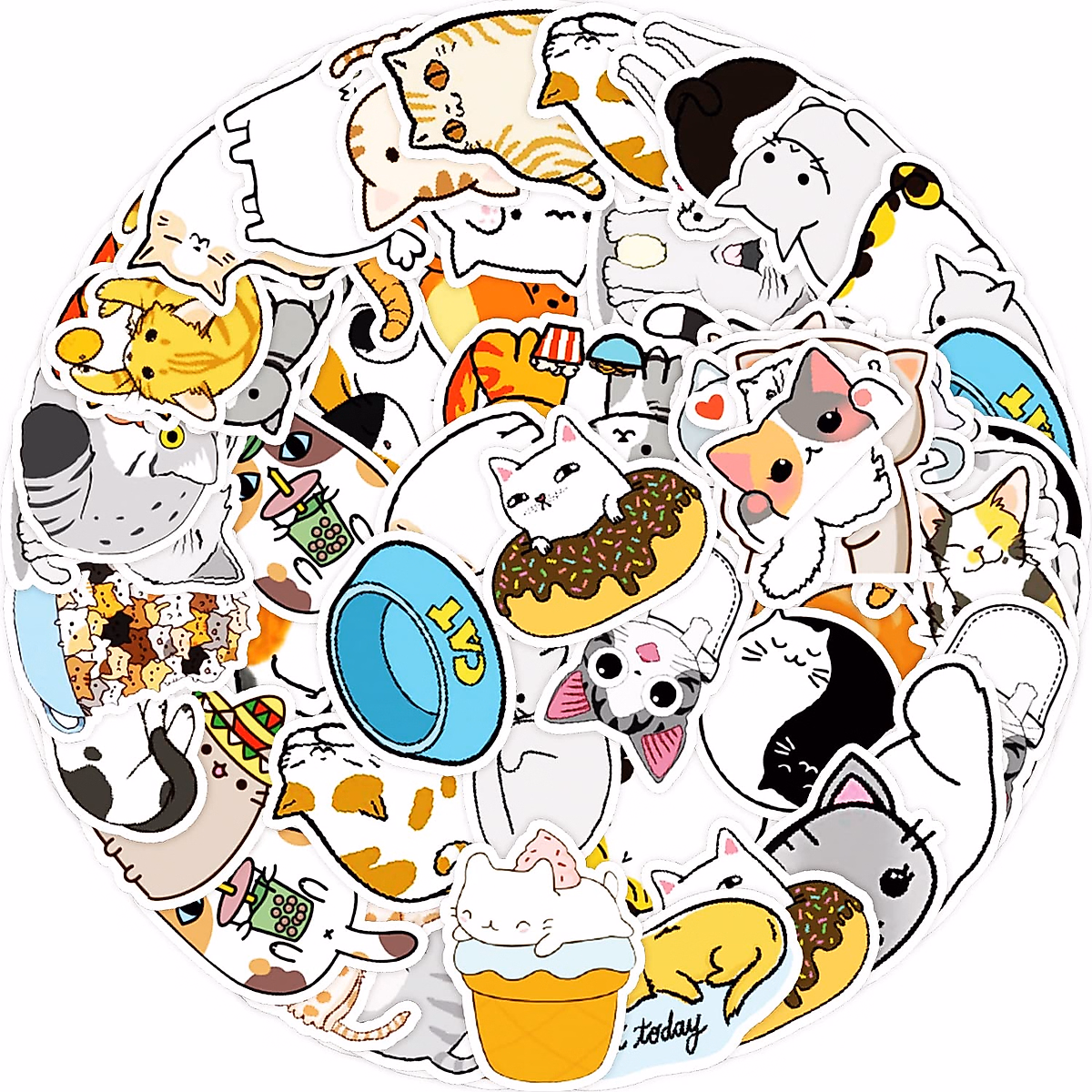 Animal Stickers for Kids, 50PCS Cute Cat Stickers for Water Bottles, Cartoon Kitten Laptop Skateboard Car Bike Helmet Luggage Waterproof Sticker DIY Graffiti Stickers Packs for Girls Teens Students