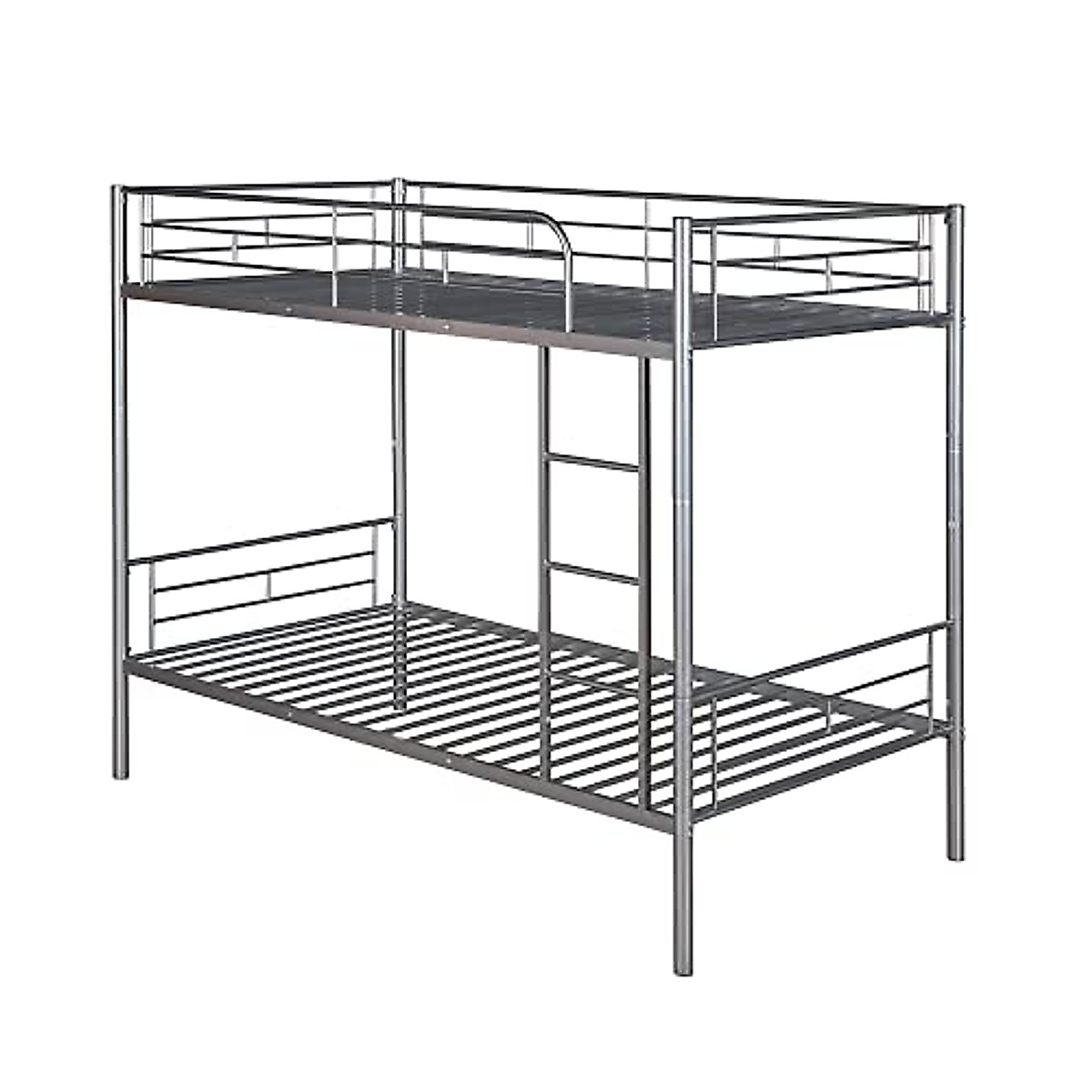 EMKK Metal Floor Bunk Bed, Twin Over Twin,Metal Bunk Bed, Twin Over Twin Size Beds with Sturdy Guard Rail & Removable Ladder,White