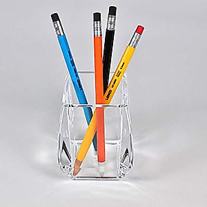 COM. TOP - Acrylic Pen Holder, Clear Desk Pen Cup, Office Supplies, Stationery Organizer, Makeup Brush Holder