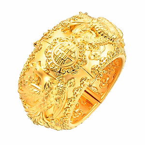 CHOW SANG SANG Chinese Wedding Collection 999.9 24K Solid Gold Price-by-Weight 39.07g Gold Dragon & Phoenix Bangle for Women 93820K | 8 (Wrist Size:15-16 CM)