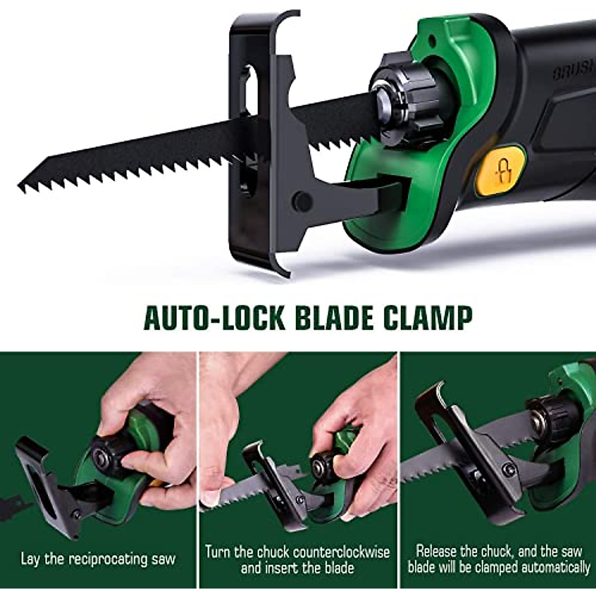 POPOMAN Cordless Brushless Reciprocating Saw, with 20V 4.0Ah Battery, 1-1/8"(28mm) Stroke Length, 0-2500 SPM Variable Speed, 2 Blades for Metal & Wood Cutting, Tree Trimming- MTW200B