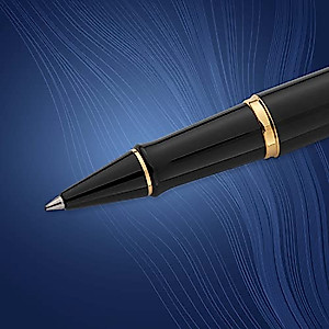 Waterman Expert Rollerball Pen, Gloss Black with 23k Gold Trim, Fine Point with Black Ink Cartridge, Gift Box