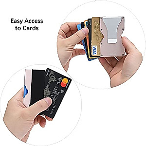 Lindenle Minimalist Wallet Small Card Holder Slim Front Pocket Wallet RFID Blocking Money Clip Women Men (Rose Gold)