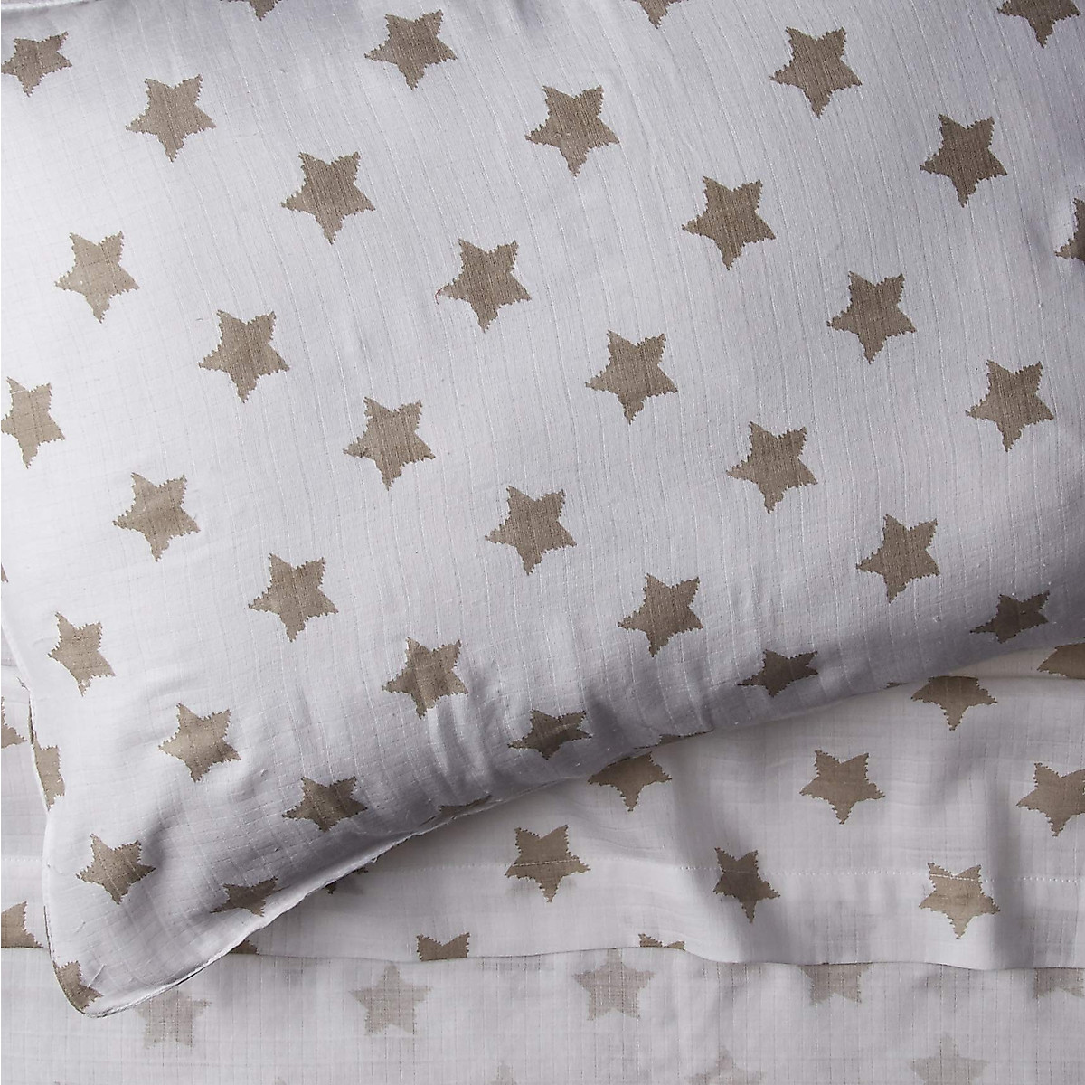 Bacati - Muslin Ikat Stars 4 Piece Toddler Bedding Set 100 Percent Cotton Includes Reversible Comforter, Fitted Sheet, Top Sheet, and Pillow Case