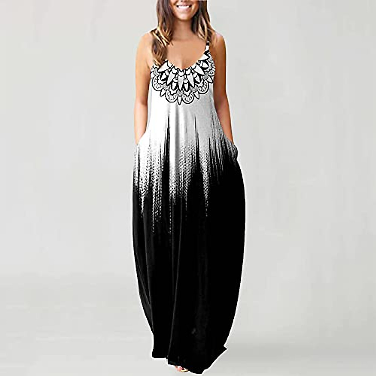 WYTong Women Sleeveless Dresses Summer Casual Dresses O-neck Flower Print Plus Size Pullover Long Dresses(Black,Small)