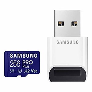 SAMSUNG PRO Plus microSD Memory Card + Reader, 256GB MicroSDXC, Up to 180 MB/s, Full HD & 4K UHD, UHS-I, C10, U3, V30, A2 for Android Phones, Tablets, GoPRO, DJI Drone, MB-MD256SB/AM, 2023