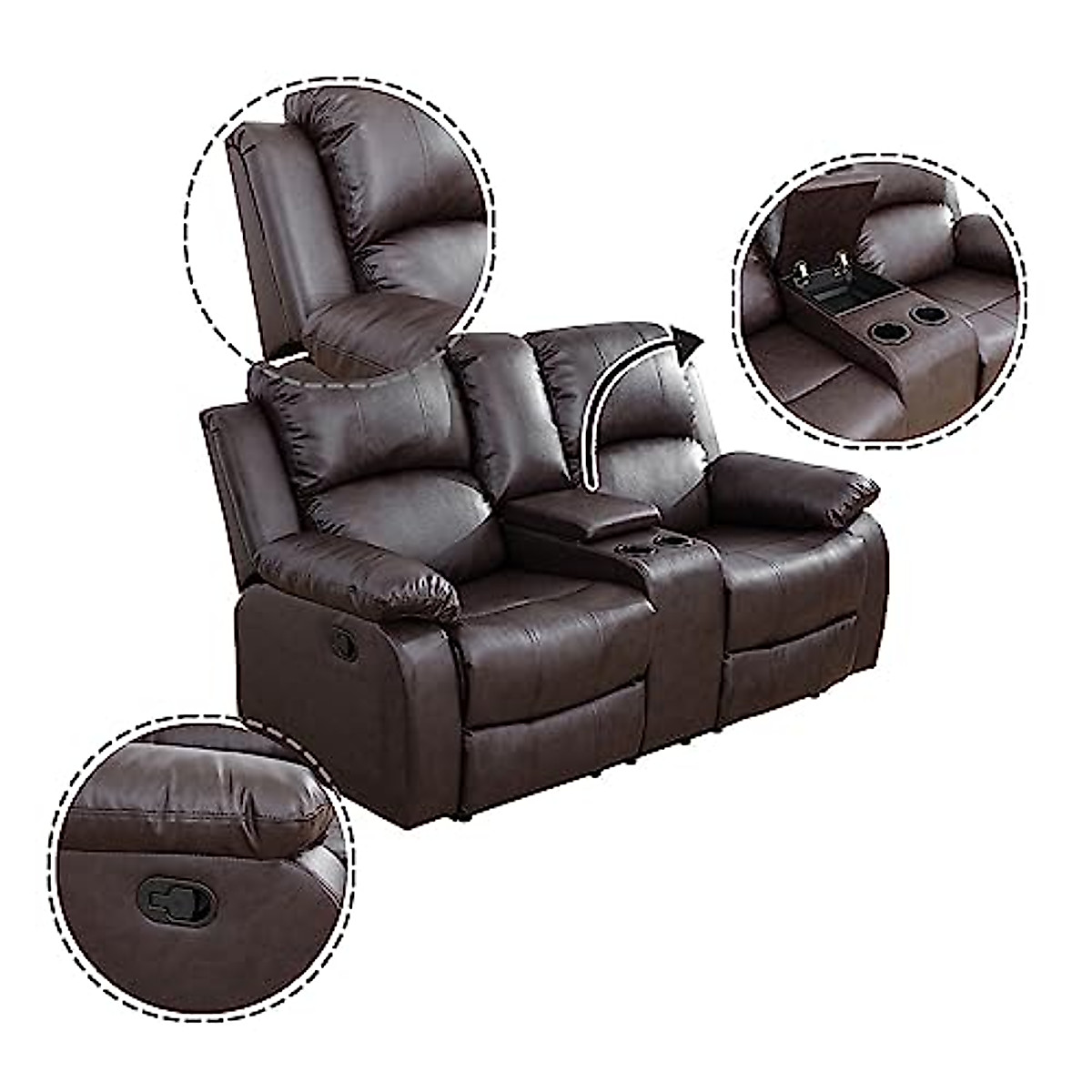 Caberryne Leather Recliner Sofa Sets, Loveseat for Living Room Furniture Set, Reclining Couch, Wall Hugger Double House/Office/Theater Seating(Loveseat Recliner), Light Brown
