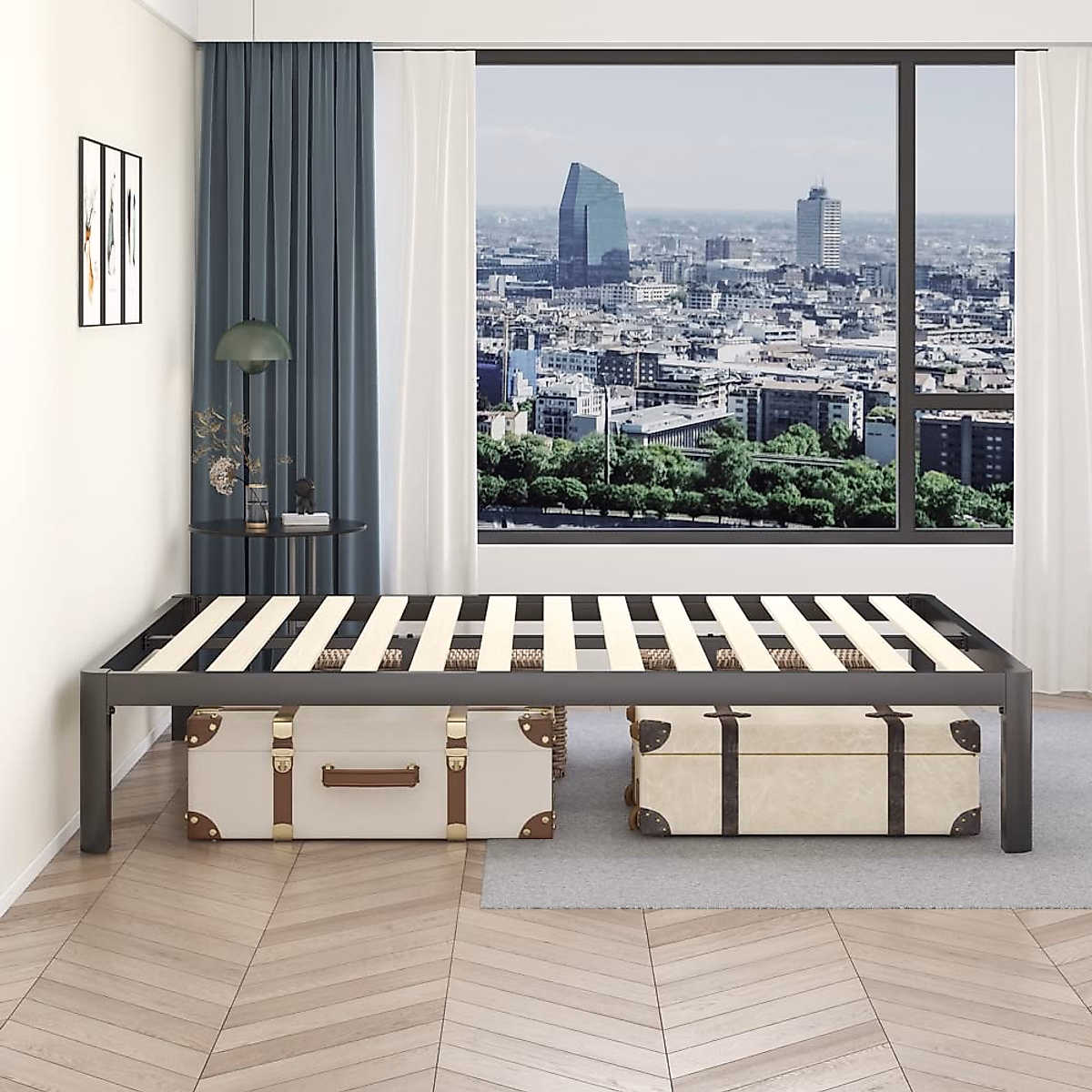 MAF 14 Inch Queen Platform Bed Frames with Wooden Slats, Black 3500 Lbs Heavy Duty Metal Bed Frame with Anti-Collision Round Legs, No Box Spring Needed, Easy Assembly