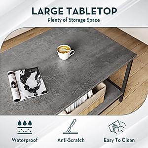 SAYGOER Coffee Table with Storage 2-Tier Industrial Center Table for Living Room, Rectangle Wood Table for Small Spaces Apartment Home Office, Concrete Gray