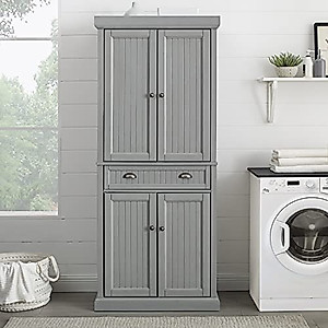 Crosley Furniture Seaside Kitchen Pantry Cabinet, Distressed Gray