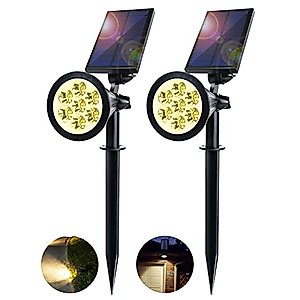 BOHON Solar Outdoor Lights Waterproof Solar Spot Lights Outdoor Spotlight 2-in-1 Wall Lights Auto On/Off Security Night Lights for Landscape Lighting Yard Patio Garden Deck Pathway 2 Pack (Warm White)