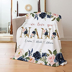 IZI POD Personalized Nana Blanket We Love You Floral Blanket Gifts for Nana, Throw Blanket Nana Birthday Gifts, Nana Gifts from Grandkids, Personalized Blanket Nana for Nana