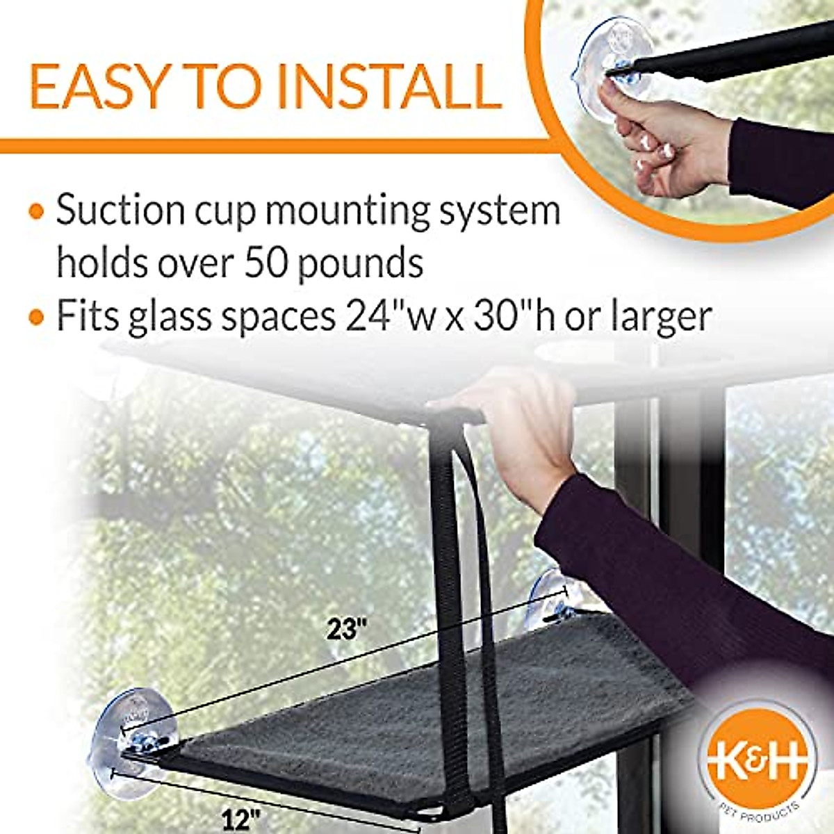 K&H Pet Products EZ Mount Window Sill Cat Bed, Cat Window Hammock, Sturdy Cat Window Perch for Large Cats, Cat Window Bed Cat Furniture, Cat Hammock for Window Cat Perch Cat Shelf - Double Stack Gray