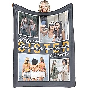 JOYXBUY Customized Blankets with Photos for Sister Personalized Picture Blanket, Memories Souvenir Best Sister Ever Besties Birthday Gifts from Sister, Soul Sister Gifts