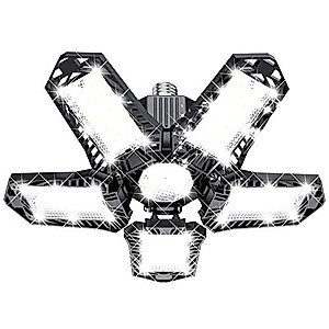 LED Garage Lights, 100W UDIYO Deformable Garage Ceiling Light with 5 Adjustable LED Panels, 6000LM E26/E27 Basement Lights, Fits for Garage, Warehouse, Barn, Workshop and Yard