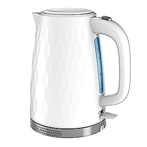 BLACK+DECKER Honeycomb Collection Rapid Boil 1.7L Electric Cordless Kettle with Premium Textured Finish, White, KE1560W