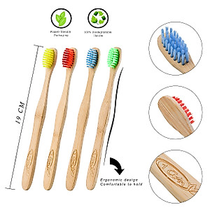 1Grin Bamboo Toothbrush, Wooden Toothbrush, Wooden Handle & Colorful Soft Bristles Heavy Duty Strong Handle Vegan Eco Friendly Natural Organic Non Plastic Zero Waste (Individually Packed 4 pcs)