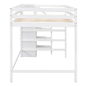 Harper & Bright Designs Full Size Loft Bed with Wardrobe and Staircase, Wooden Full Loft Bed Frame, High Loft Bed for Kids Teens Adults, White