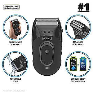 Wahl Compact Rechargeable Lithium Ion Shaver Kit with Hygienic Rinseable Foils & Cutter Bar with Dual Flexible Foils That Move with The Contours of Your Face - 7065