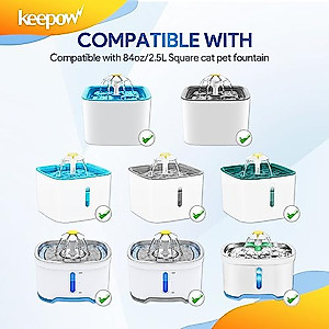 KEEPOW Cat Fountain Filter, 6 Pack Pet Filter Replacement for 84oz/2.5L Square Cat Fountain Dog Water Dispenser, Triple Filtration System