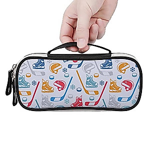 Ice Hockey Pattern Printed Pencil Case Bag Stationery Pouch with Handle Portable Makeup Bag Desk Organizer