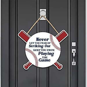IARTTOP Inspirational Quotes Wood Signs Never Let The Fear of Striking Out Keep You from Playing The Game Wood Sign-36x28.5cm,Retro Baseball Signs Wooden Plaque Hanging Wall Art for Classroom Decor