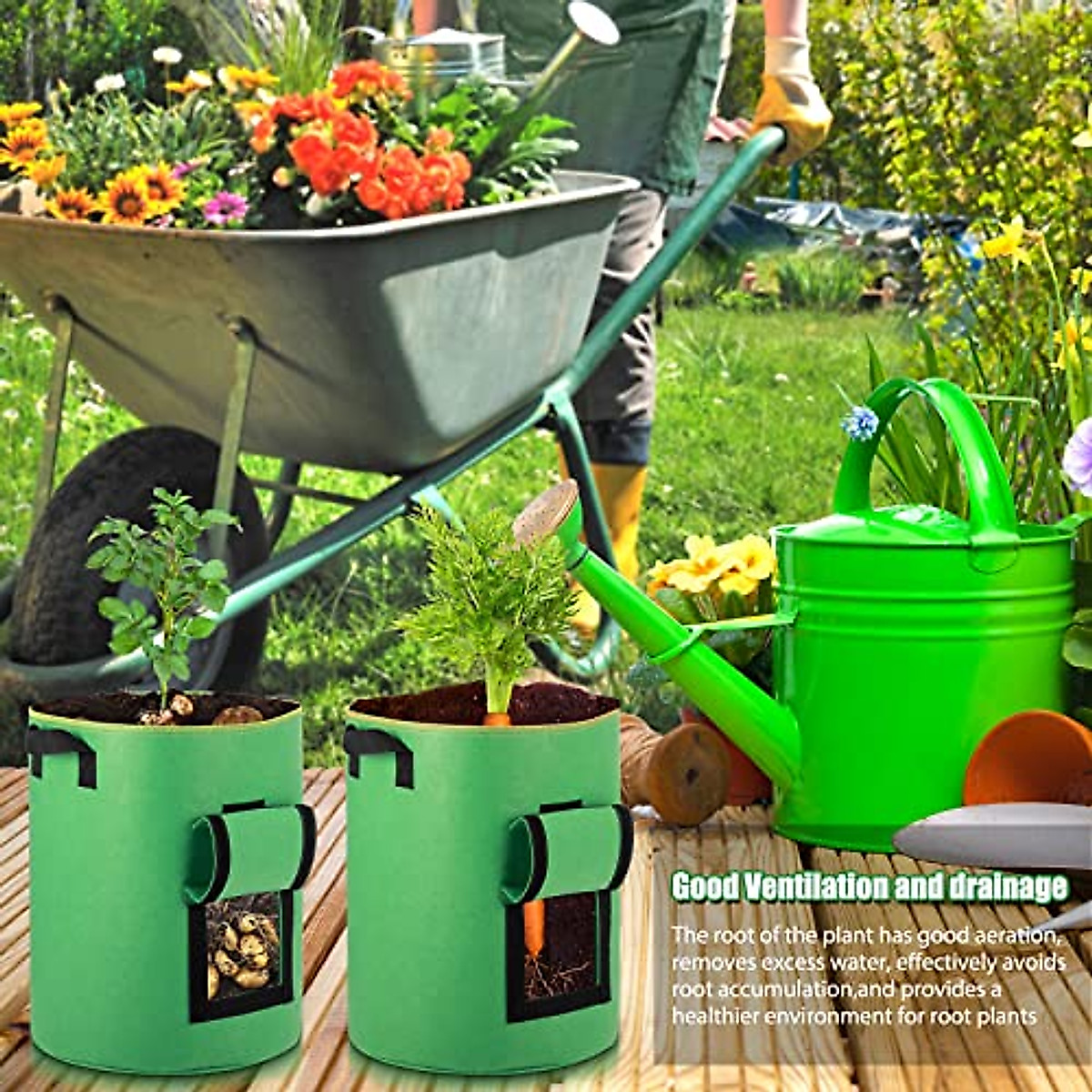 4 Pack 10 Gallon Potato Grow Bags Garden Planting Bag with Window Felt Potatoes Growing Containers with Handles for Vegetables Tomato Carrot Onion Fruits Plants Planting