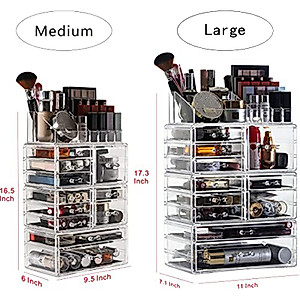 Cq acrylic Clear Makeup Storage Organizer Drawers Skin Care Large Cosmetic Display Cases Stackable Storage Box With 11 Drawers For Dresser 1 Pack