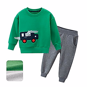 HILEELANG Boy Girl Sweatsuit Fleece Pullover Green Grey Winter Sweatshirt Sweatpants Jogger Pants Set Tracksuit Clothing SetSize 7
