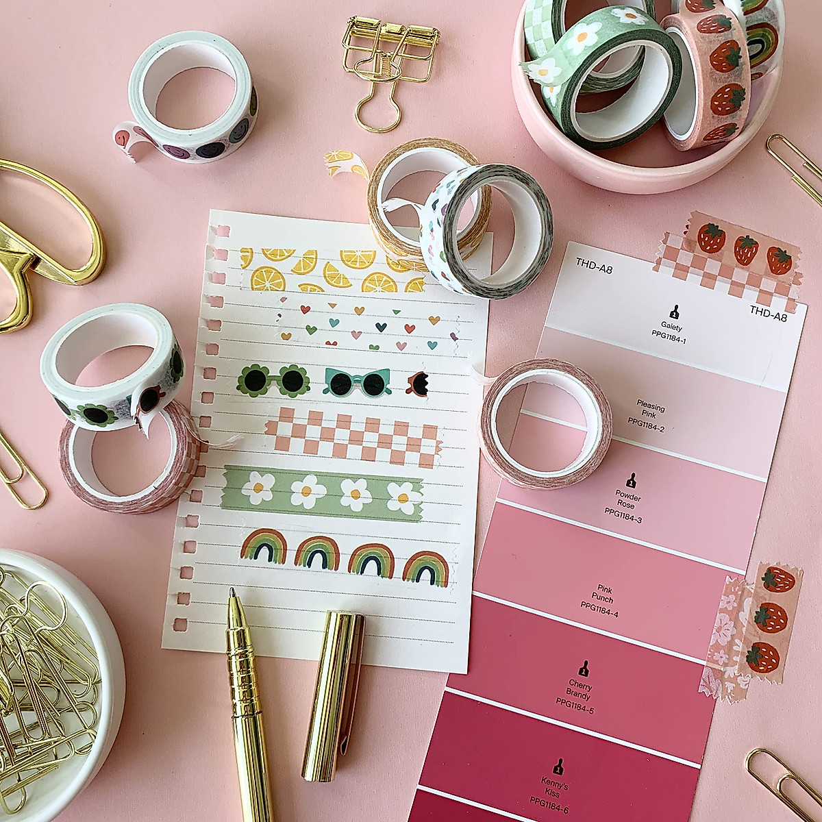 ZYNSHE Washi Tape Set, 16 Rolls of 15 mm Wide (7 m Long), Cute Decorative Tape for Scrapbooking, Bullet Journals, Planner Supplies