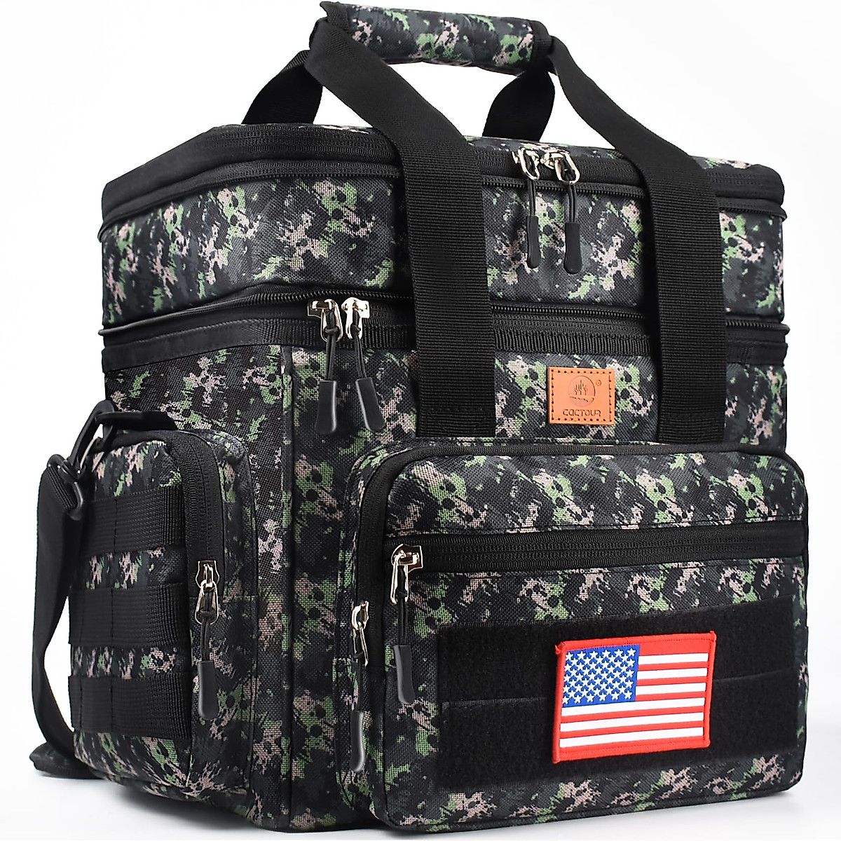 CaCTOUR Tactical Lunch Box for Men, Expandable Heavy Duty Double Deck Tactical Lunch Bag with Shoulder Strap, Leakproof & Insulated Lunch Cooler Bag for Adult Work Fishing Picnic Travel,20L,Camo-Black