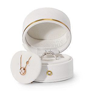 Oirlv Leather Ring Box Engagement Proposal Wedding Ring Gift Box Multifunctional Jewelry Case for Earring Necklace(White)