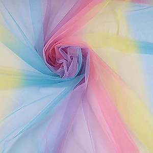 5 Yards Rainbow Net Fabric Multicolor Tulle Mesh for Making Dress Tutu Skirt Home Decor Party Supplies - 62 Inch Wide - Pink Yellow Blue Purple