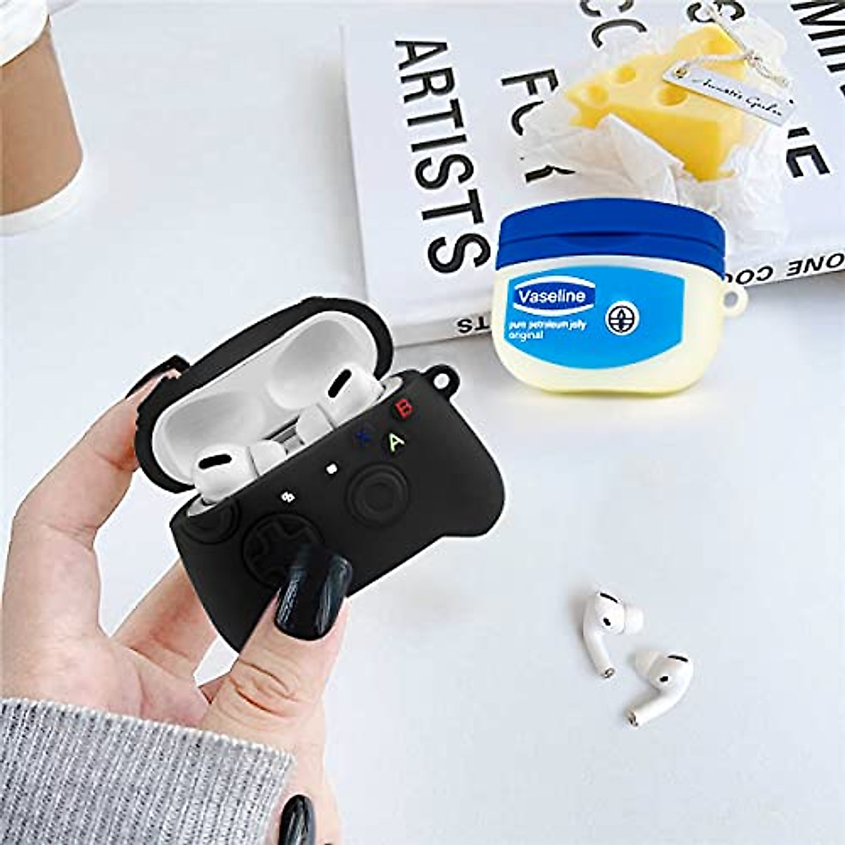 2Pack Game Controller & Vaselin Cover for Airpods Pro Case, Cute Fashion Character Skin Protective Cover Accessories with Keychain Soft Silicone Shockproof/Anti-Fall/Waterproof Case for Kids Girls