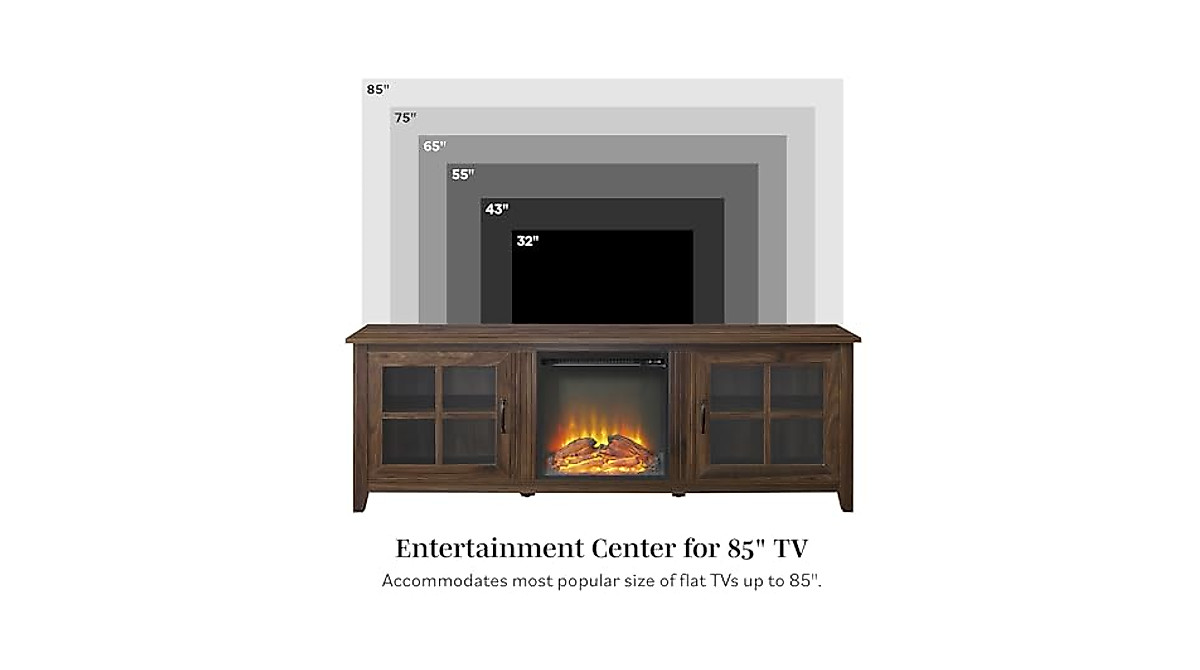 Walker Edison 70-Inch Fireplace TV Stand for Up to 80-Inch TVs | Grey Wash