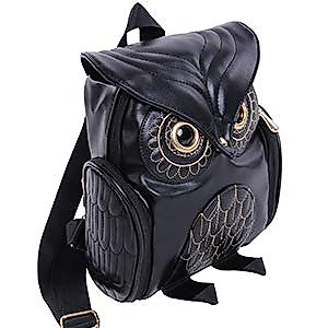 WYSBAOSHU Womens Fashion Owl Backpack Girl's PU Leather Mini Daypacks(Black)