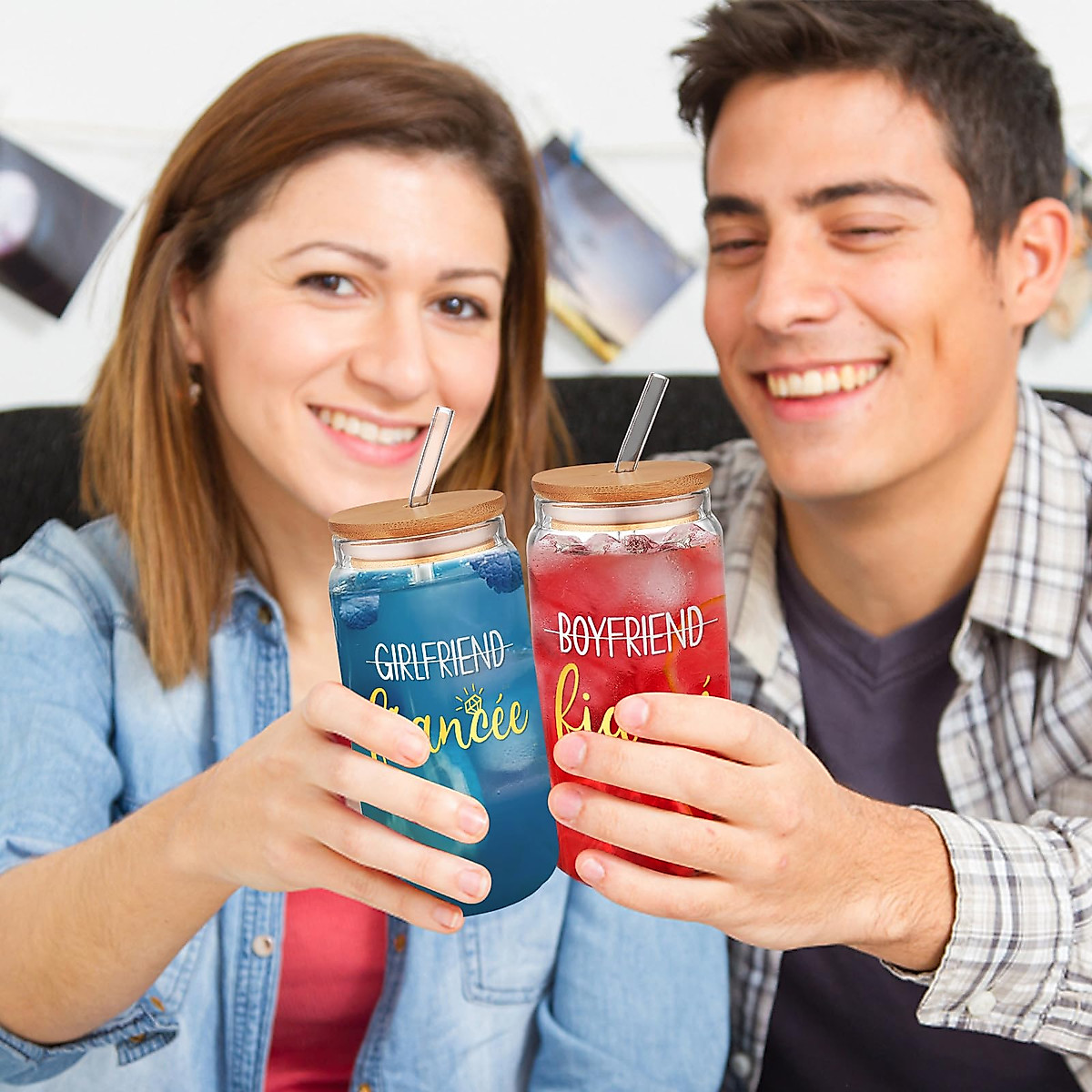 Engagement Gifts For Couples - Fiance Fiancee Wedding Gifts For Him And Her - Bridal Shower Gifts For Her - His And Hers Glass Cup For Mr And Mrs Bride And Groom To Be