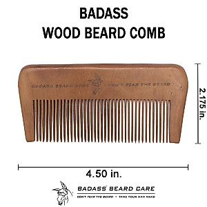 Badass Beard Care Wood Beard Comb for Men - Fine Tooth, Anti-Static