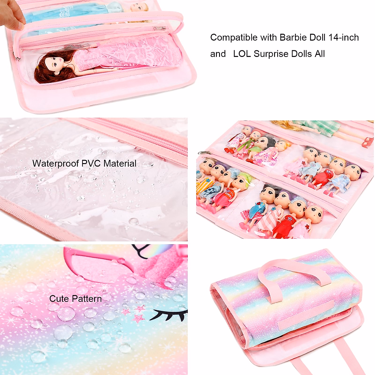 Toy Dolls Storage Bag Tote Carrying Case Compatible with LOL Surprise Toys Dolls Omg, Hanging Organizer Storage Bag with 8 Clear Window Pockets, Bag Only (04-Cat Purple)