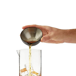 Rabbit 2-in-1 Strainer & Jigger, Silicone & Stainless Steel Cocktail Strainer and Jigger, Nest Together for Compact Storage, Black/Stainless