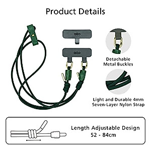 Alto Crossbody Phone Lanyard: detachable patch, nylon strap with Italian leather pad, for iPhone 15/15 Plus/15 Pro /15 Pro Max case (Forest Green)